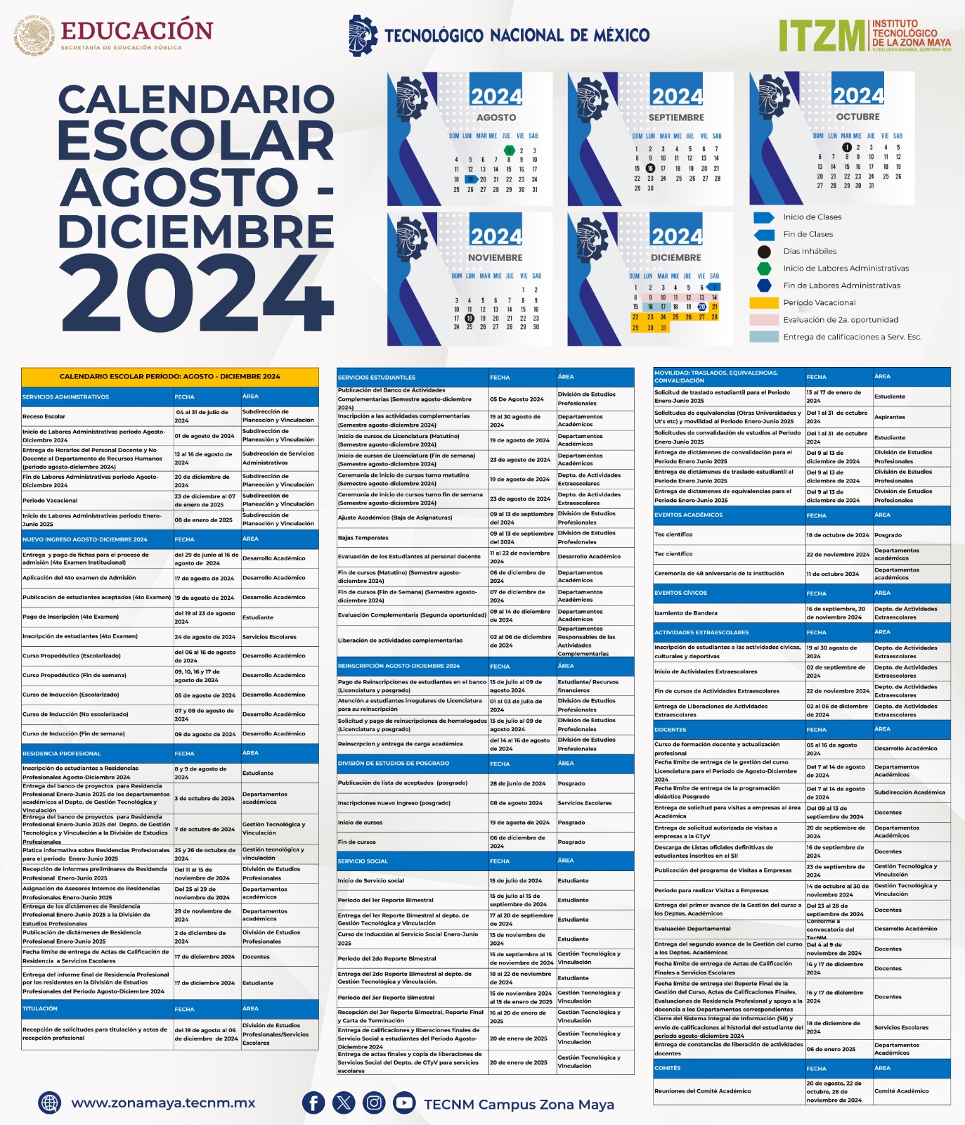 Calendario Agosto – Diciembre 2024 - Tecnológico Nacional de México ...